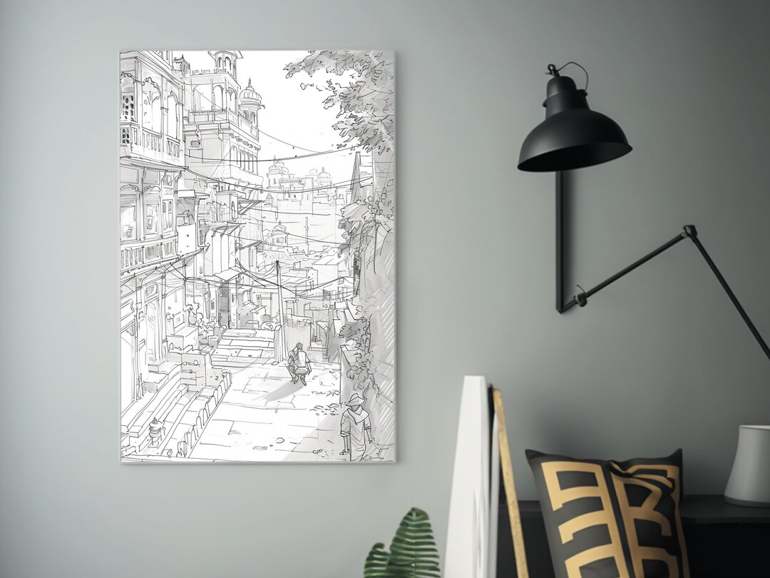 Urban Street Scene Poster Black/white Line Art Award-winning Visual ...