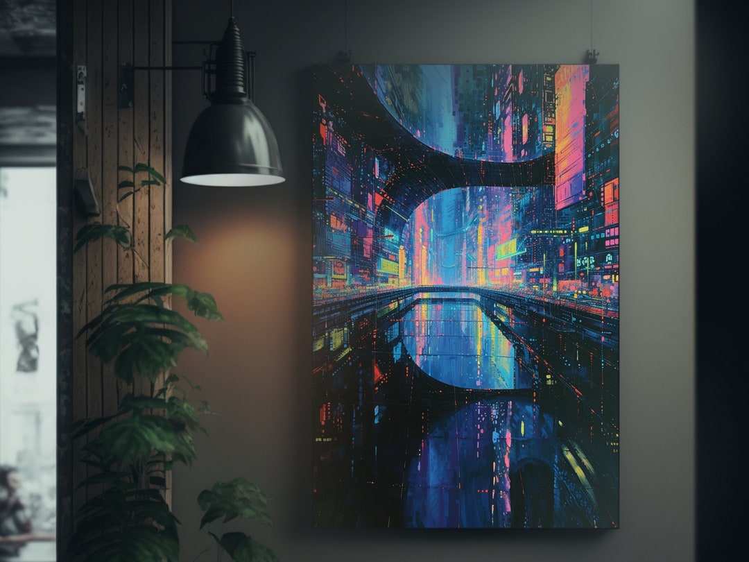 Cyber City Night Sky Futuristic Skyline Poster Retrofuturism Art Print ...