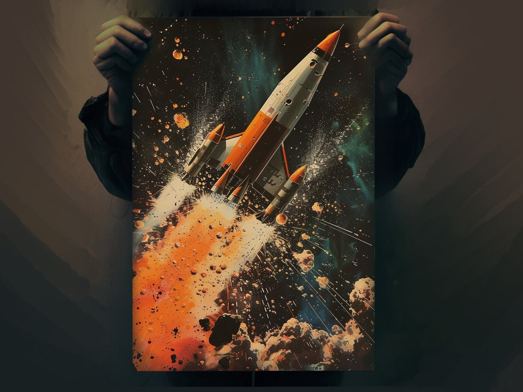 1976 Rocket Launch Poster Retro Space Art Print Scifi Space Station ...