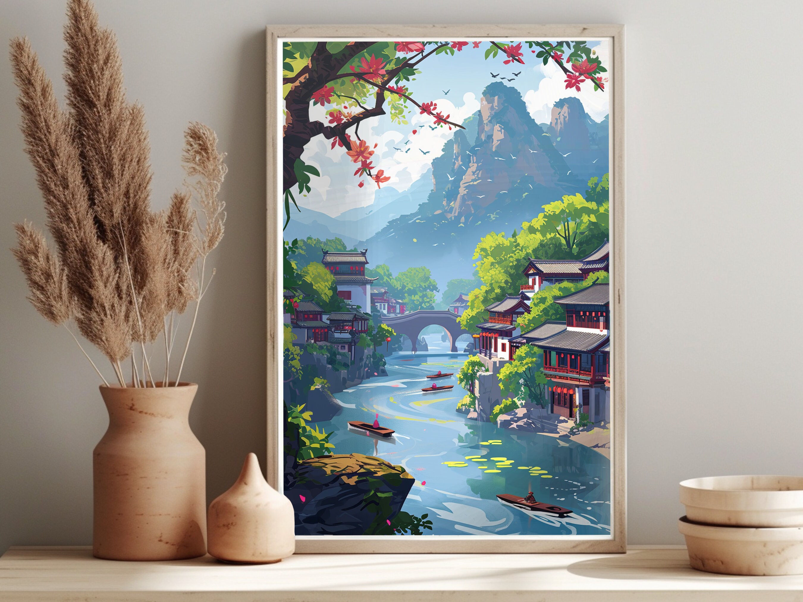 Lush Green Forest River Matte Painting Art Plein Air Scenic Poster ...