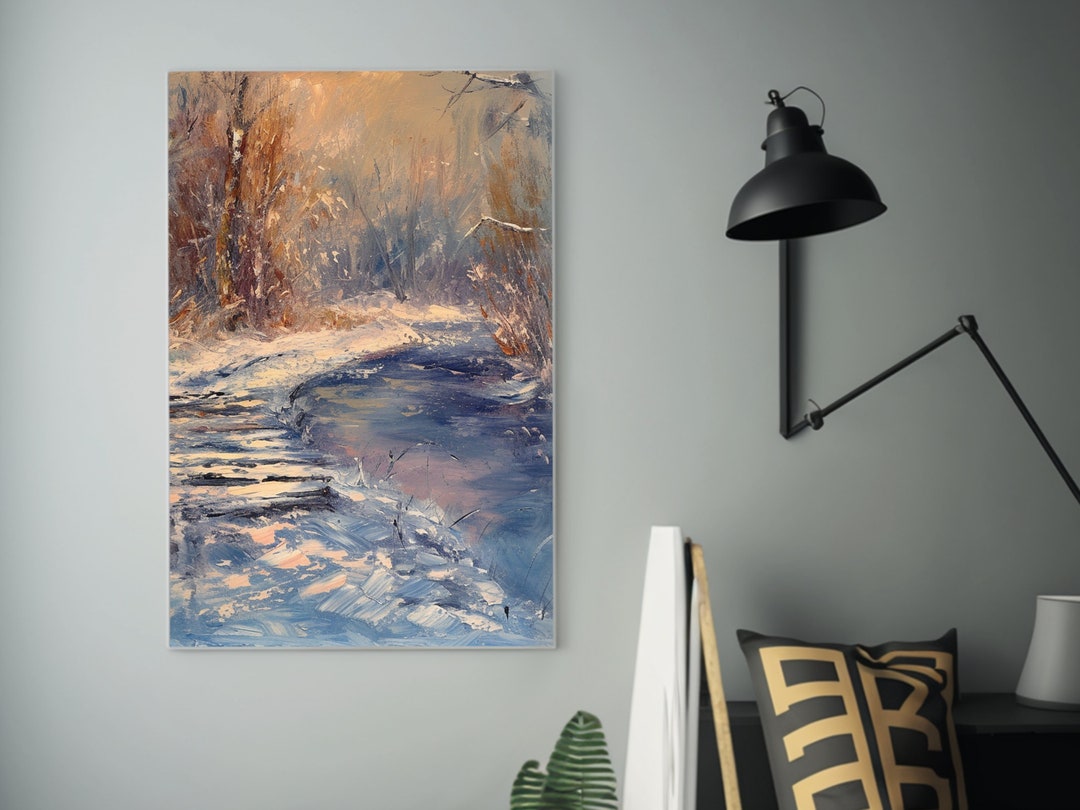 Impressionist Winter River Snowscape Acrylic Palette Knife Art Inspired ...