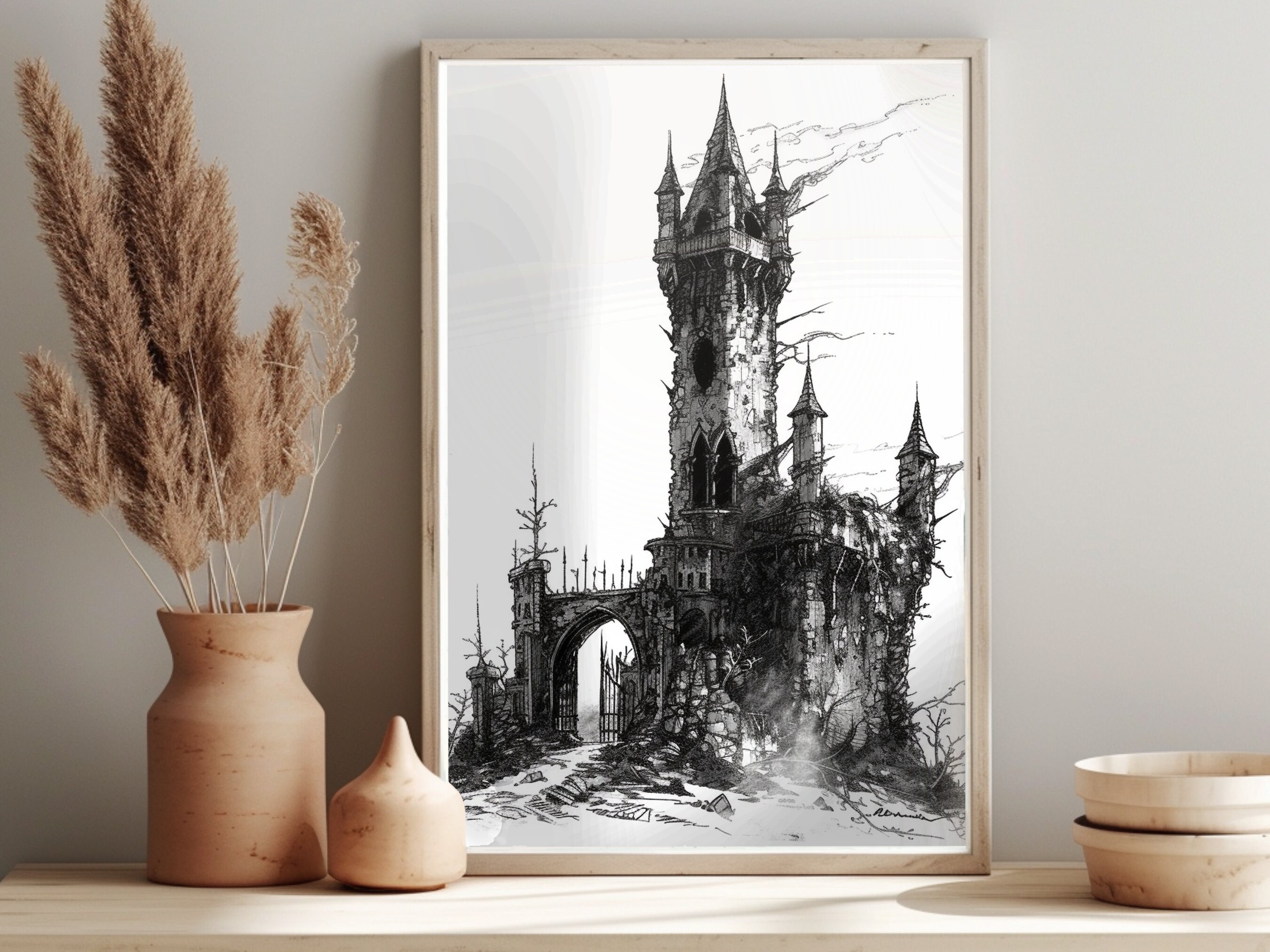 Gothic Castle Art Print Dark Fantasy Concept Art Medieval Tower ...
