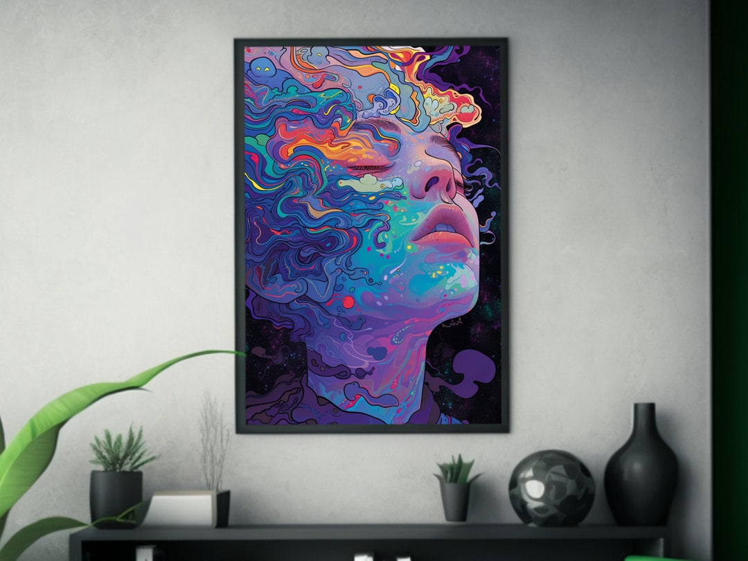 Psychedelic Cosmic Goddess Poster Vibrant Hair Art Detailed ...