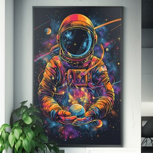 Astronaut Embracing Planet Digital Art Poster Space Background Sci-fi ...
