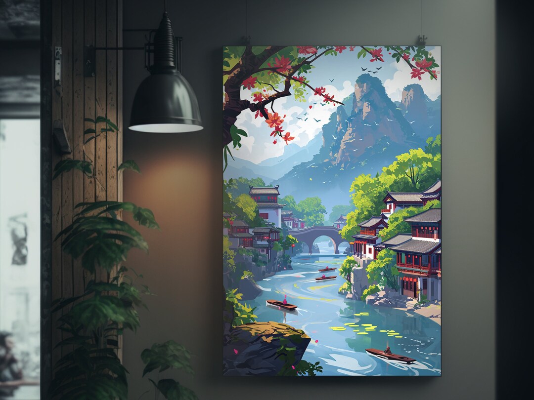 Lush Green Forest River Matte Painting Art Plein Air Scenic Poster ...