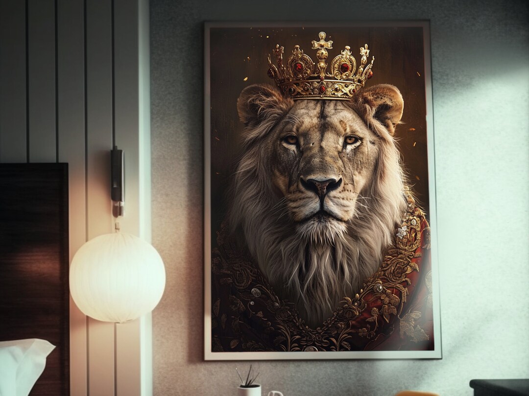 King Lion With Crown UHD 4K Poster Photorealistic Artwork, Detailed ...