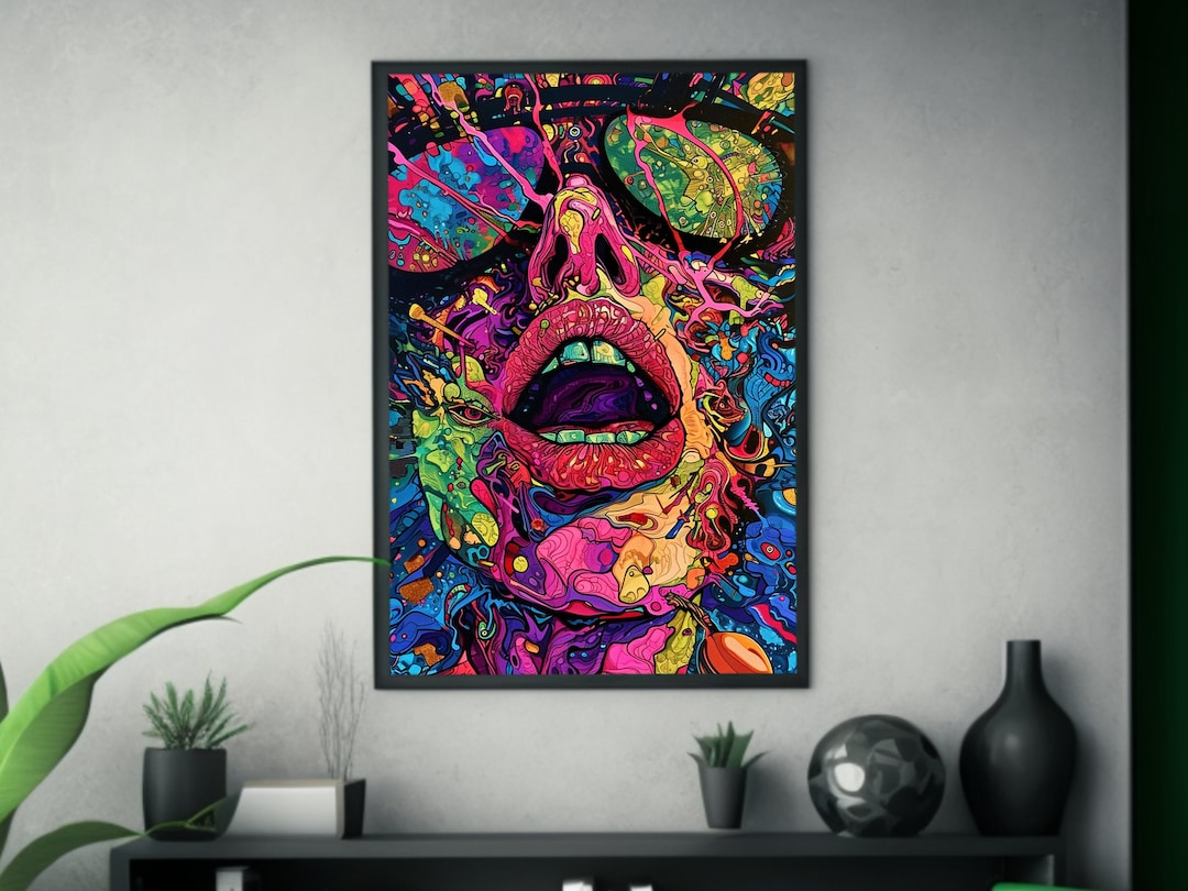 Psychedelic Pop Art Female Face Poster Vibrant Dripping Colors Inspired ...