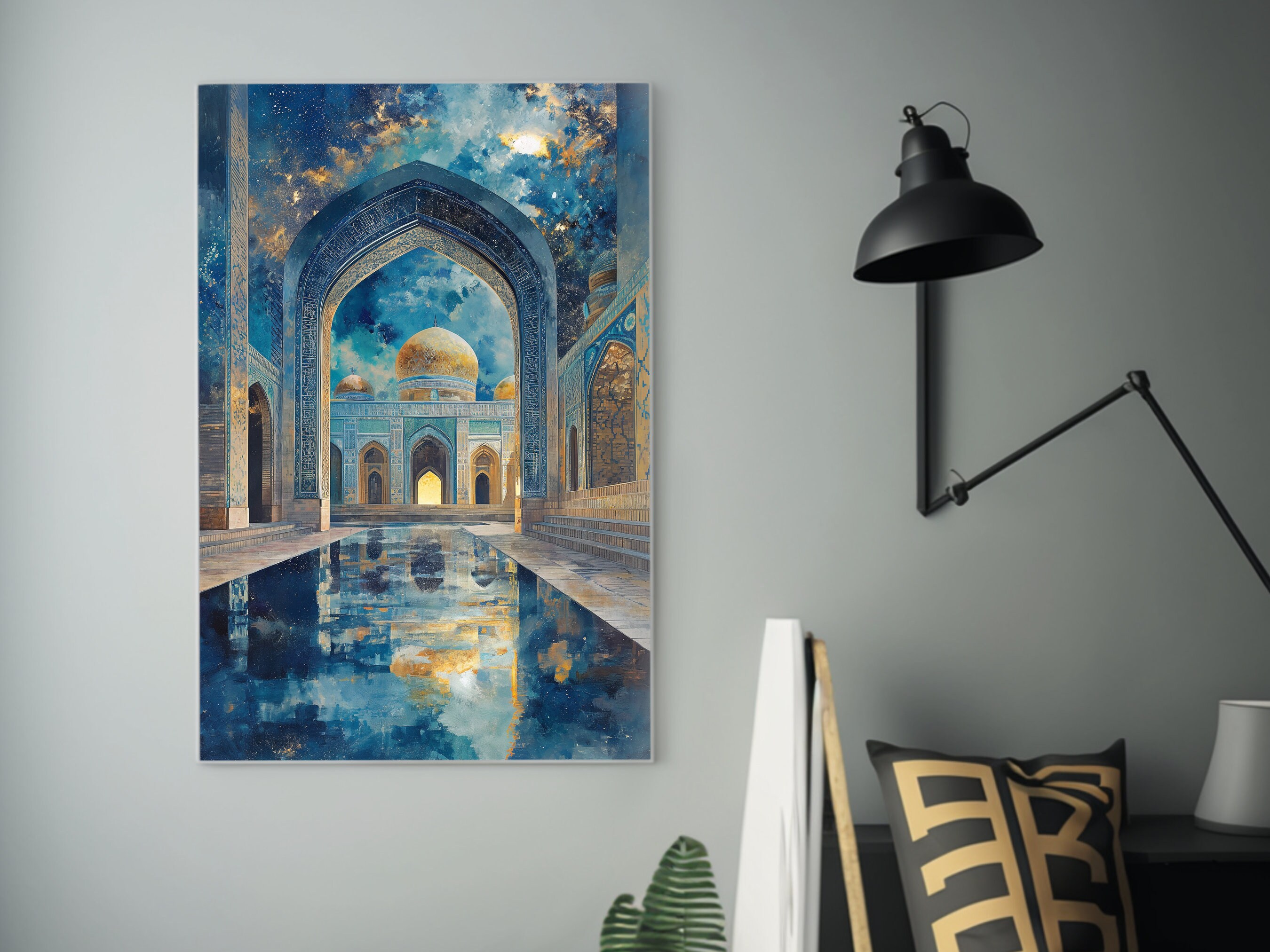 Qajar Islamic Art Poster Mosque Reflection Pool Painting Samarkand ...