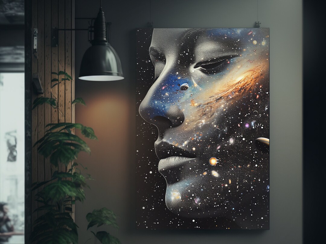 Space Art Poster: Female Face Fused With Planets Cosmic Soul Airbrush ...