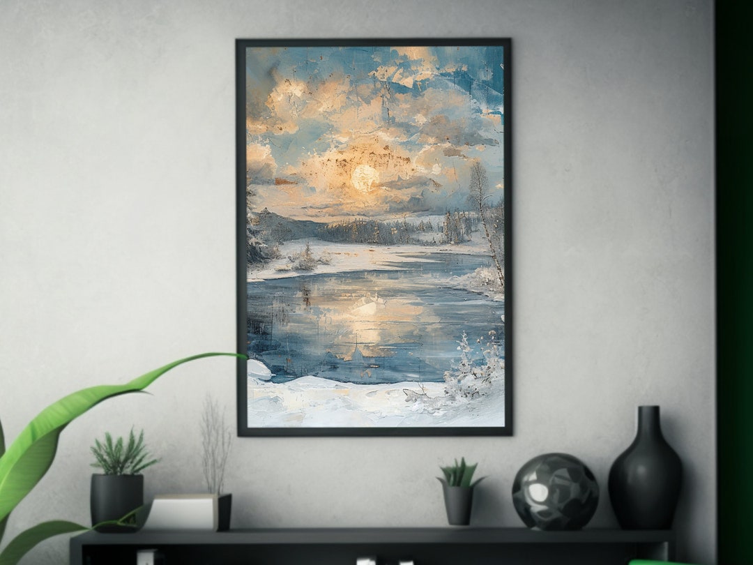 Winter Lake Snowscape Impressionist Art Snowy Landscape Matte Painting ...