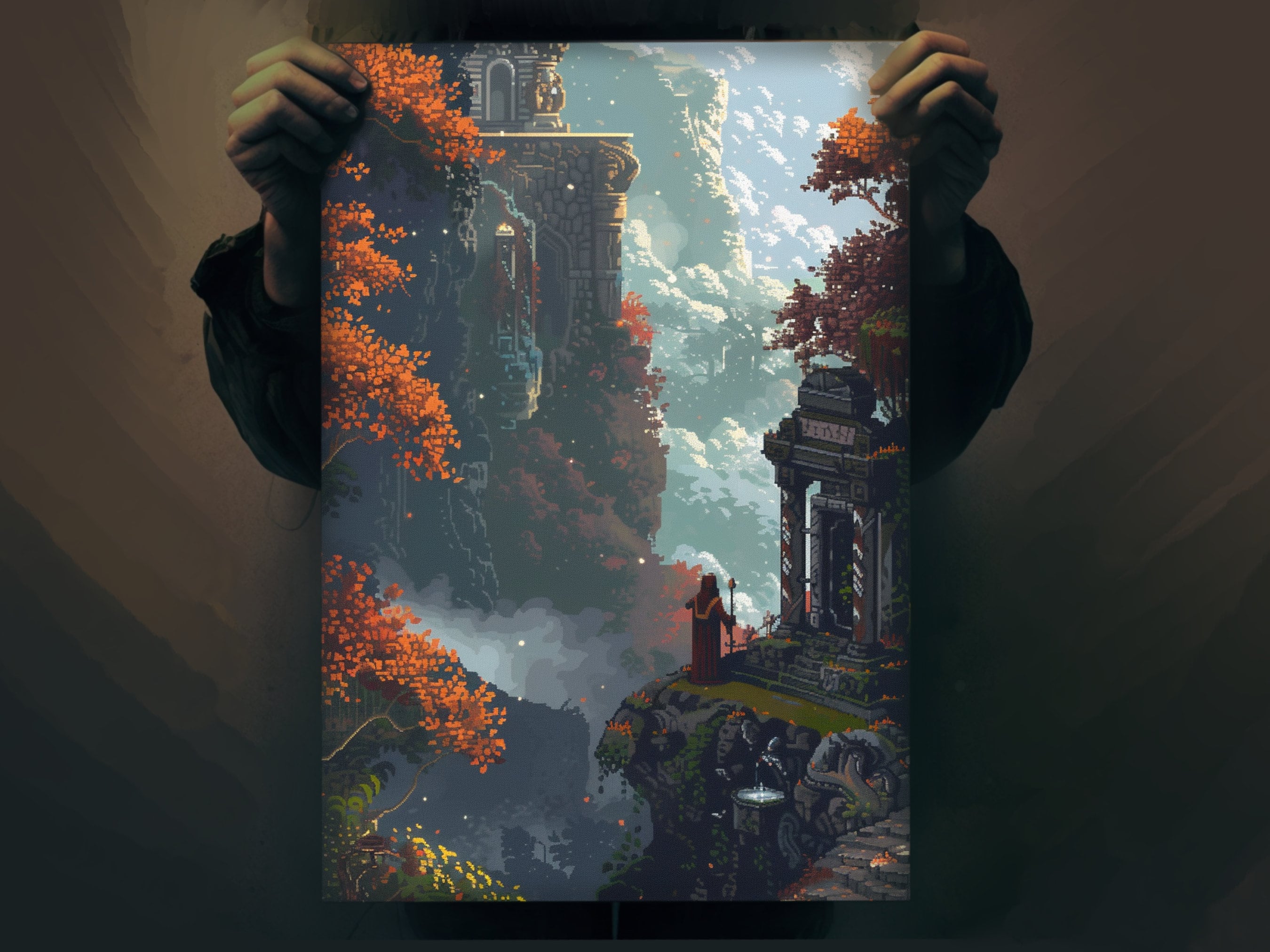Enchanted Castle in Forest Pixel Art Poster Detailed 2D Fantasy Artwork ...