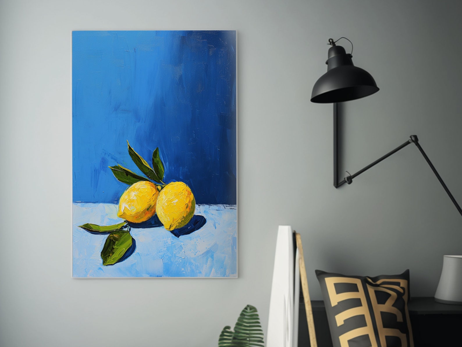 Ultrafine Lemon Artwork American Scene Poster in Prussian Blue Impasto ...