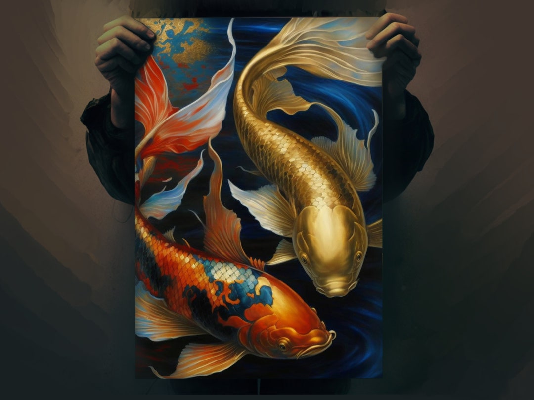 Airbrush Koi Fish Pond Painting Vibrant Cloisonnism Artwork Zen Aquatic ...