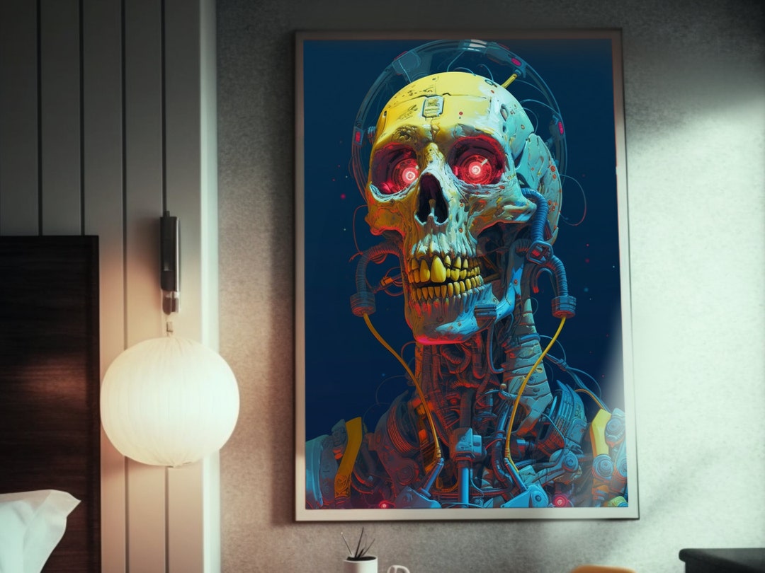 Cyberpunk Skeleton Robot Poster Nuclear Art Cyber Skeleton Wall Art ...