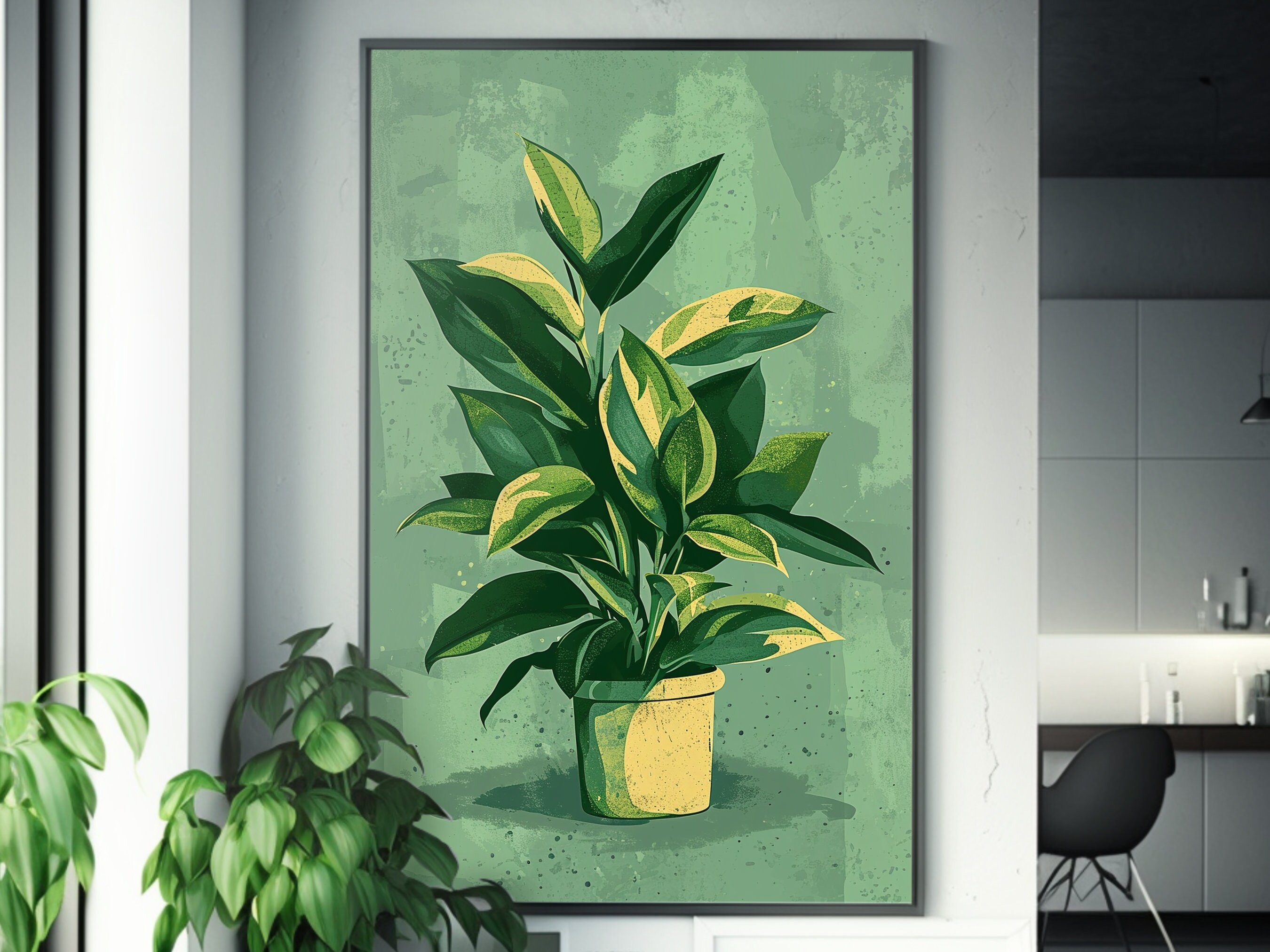 Green Potted Plant Poster Digital Art Award-winning Style House Plants ...