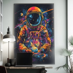 Astronaut Embracing Planet Digital Art Poster Space Background Sci-fi ...