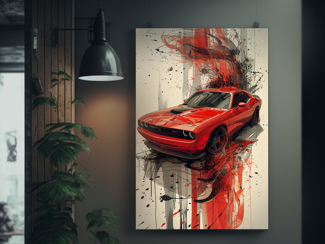 Fiery Red Sports Car Poster Paint Splatter Artwork Auto-destructive Art ...