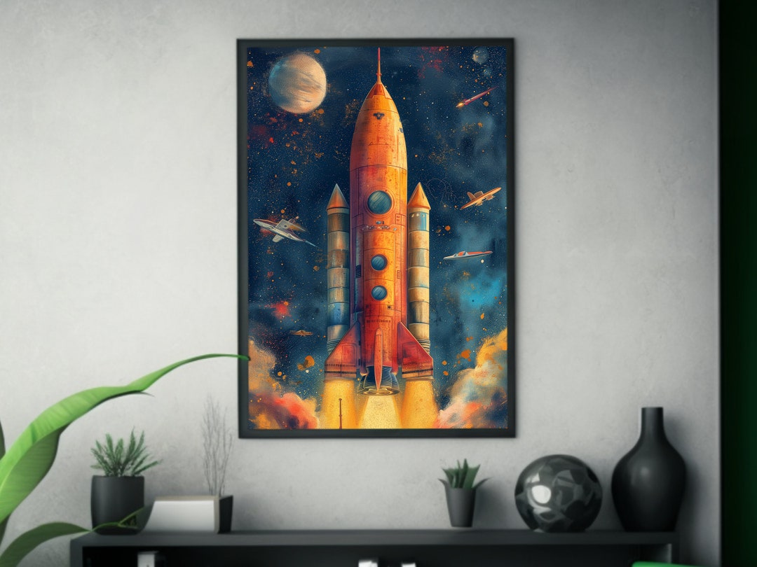 Rocket Ship Poster Art Cosmic Space Painting Speedart Creation Dreamy ...