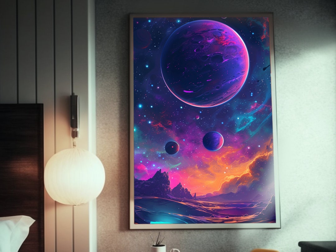 Space Art Poster Cosmic Purple Sky Planetary Displays Starry Vistas ...