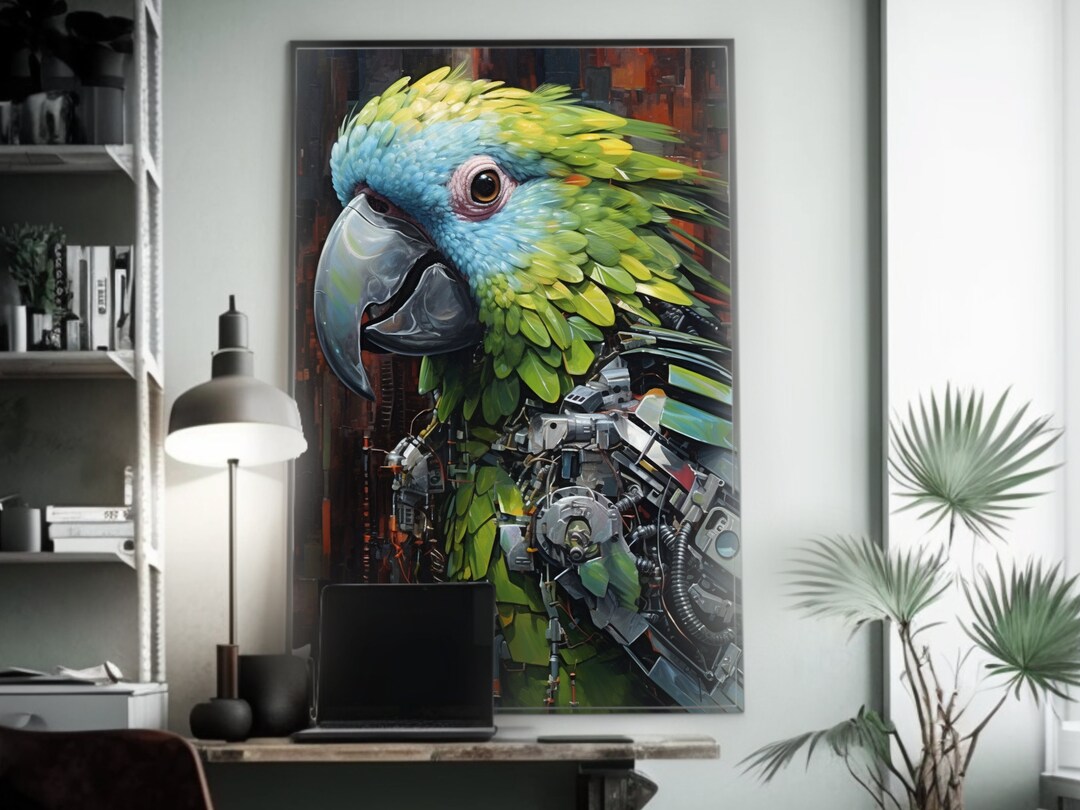 Cyberpunk Parrot Artwork Neo-primitivism Mechanical Bird Poster Android ...