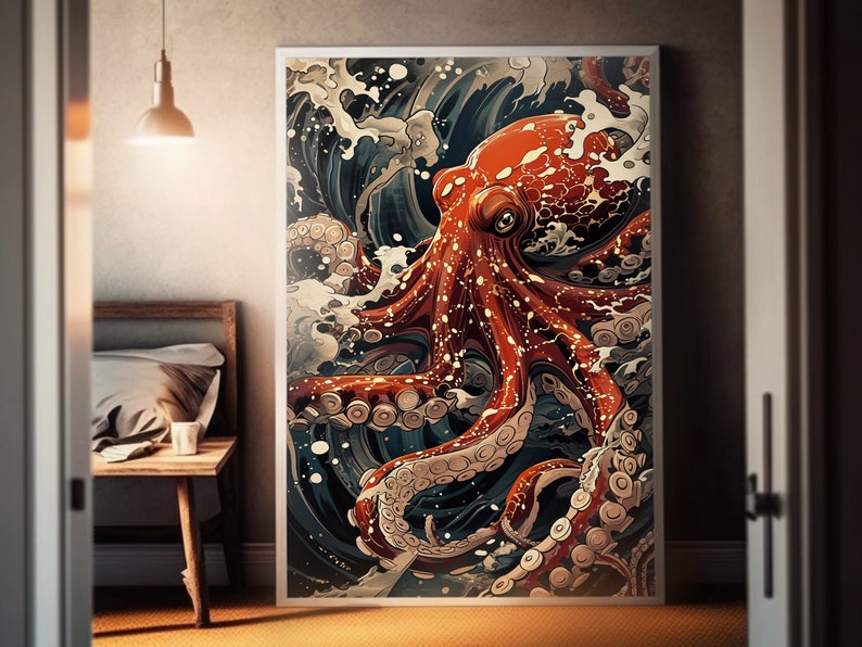 Psychedelic Octopus Ocean Poster Anime Art Detail Japanese Inspired ...