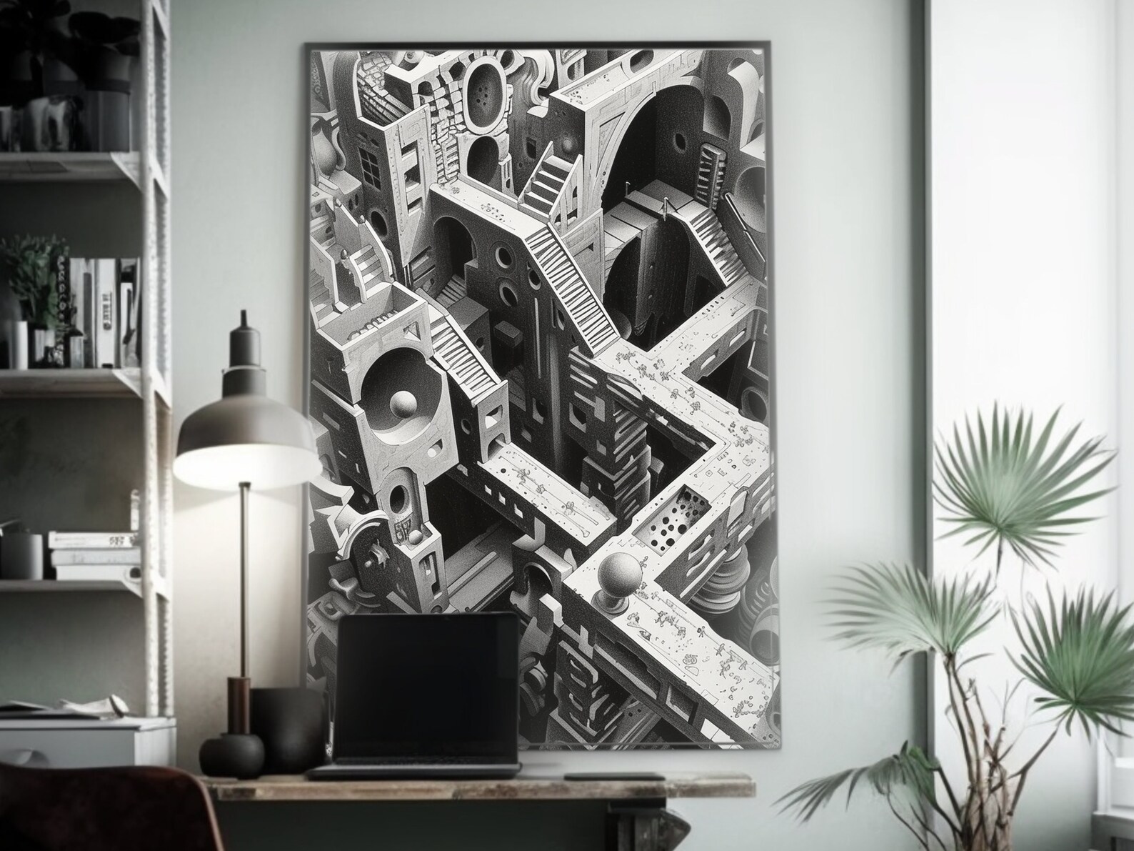 Inspired by MC Escher Detailed Architecture Poster Black & White Art ...