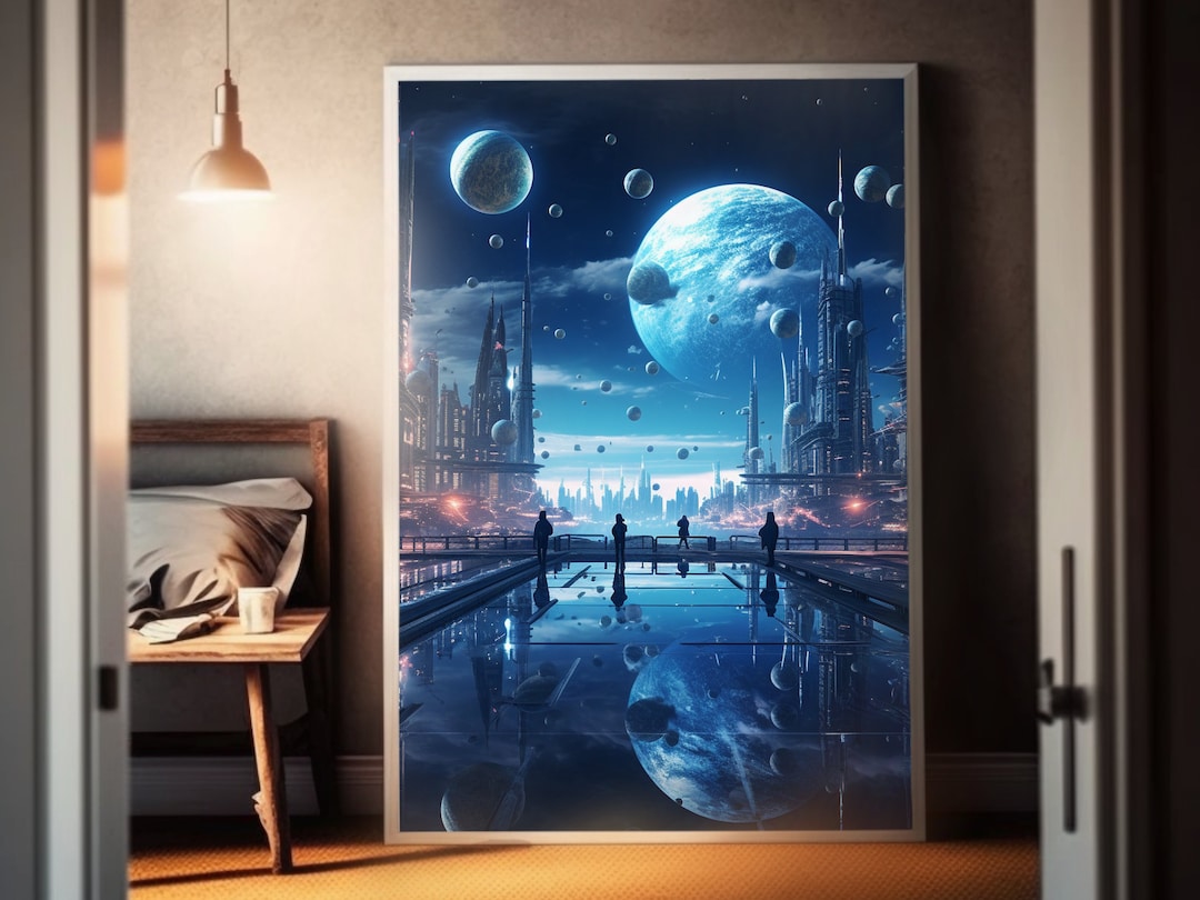 Futuristic City & Giant Moon Artwork Jessica Rossier Inspired Space Art ...
