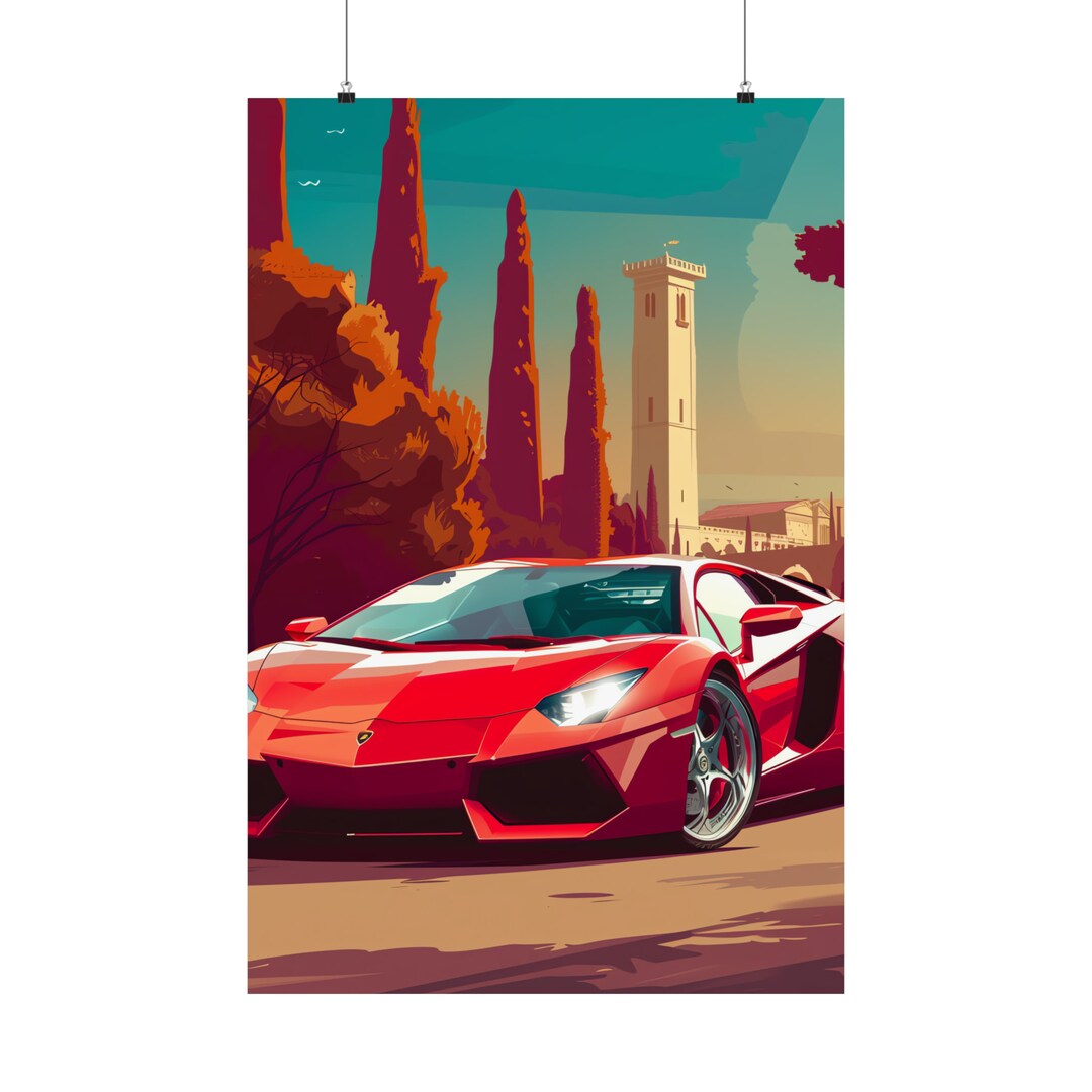 Red Sports Car Vector Poster High Contrast Contemporary Illustration ...