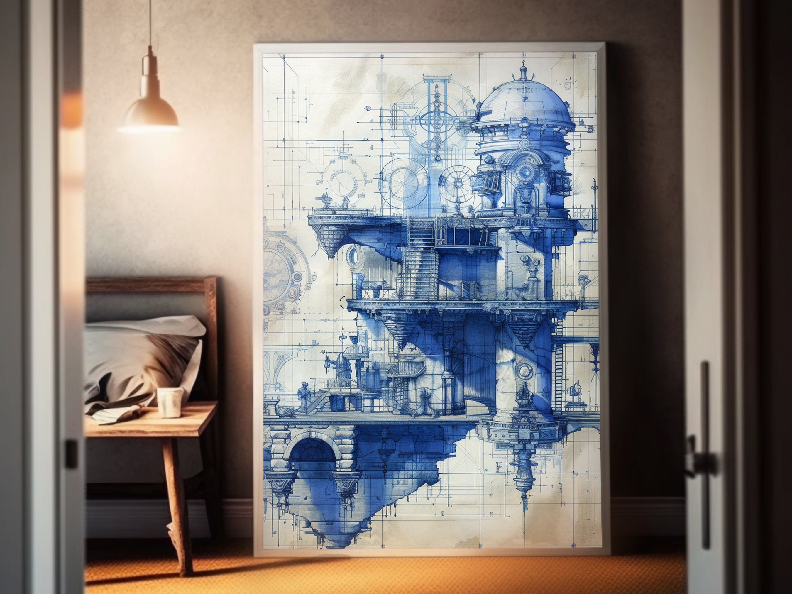 Steampunk Architecture Poster Clock Design Generative Art Intricate ...