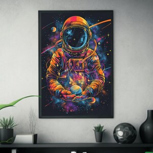 Astronaut Embracing Planet Digital Art Poster Space Background Sci-fi ...