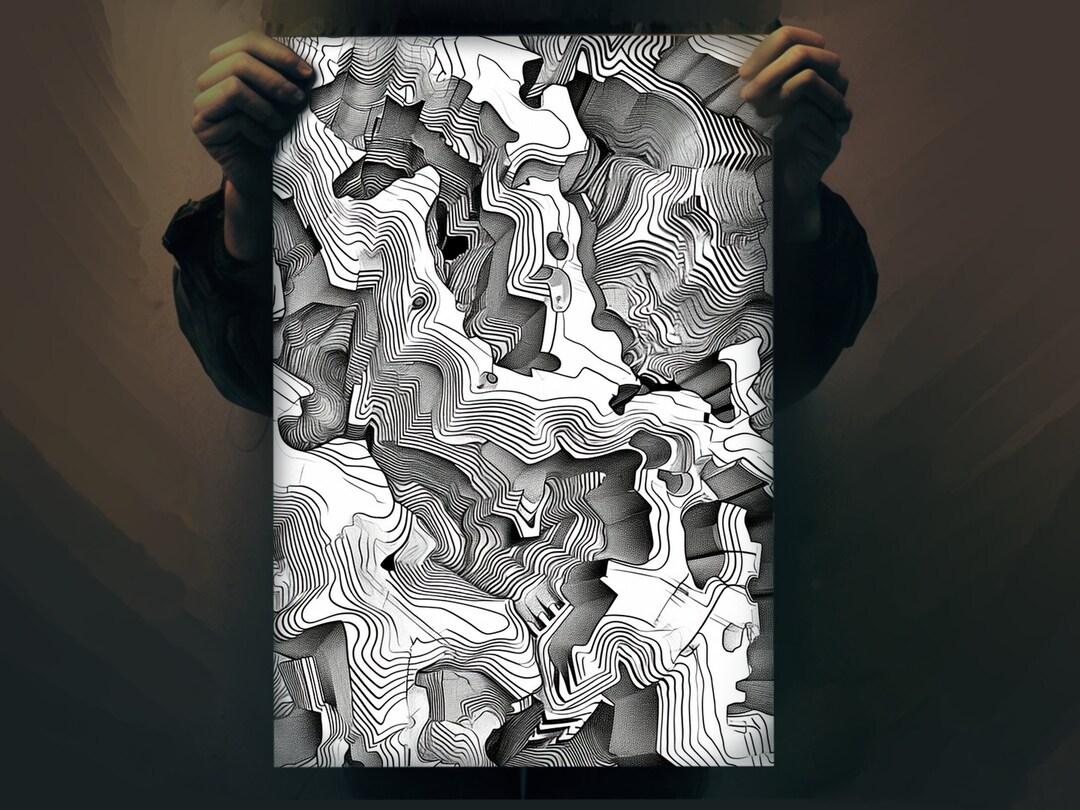 Monochrome Map Abstract Poster Polycount Art Generative Design Contour ...