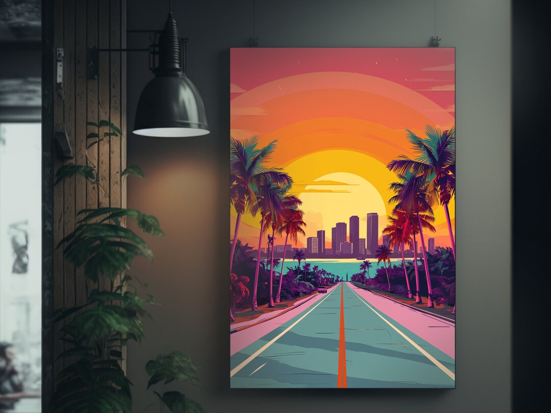 Tropical Palm Tree Poster GTA Vice City Style Art Miami Beach Scene ...
