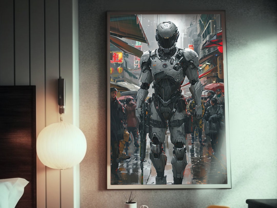 Retrofuturism Cyberpunk Robot Urban Rain Art Print Cgsociety 9 Full ...
