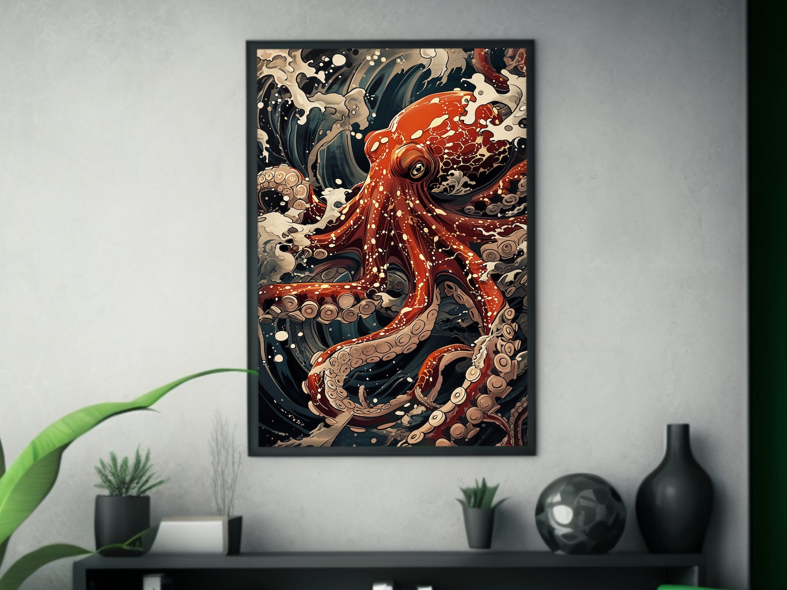 Psychedelic Octopus Ocean Poster Anime Art Detail Japanese Inspired ...
