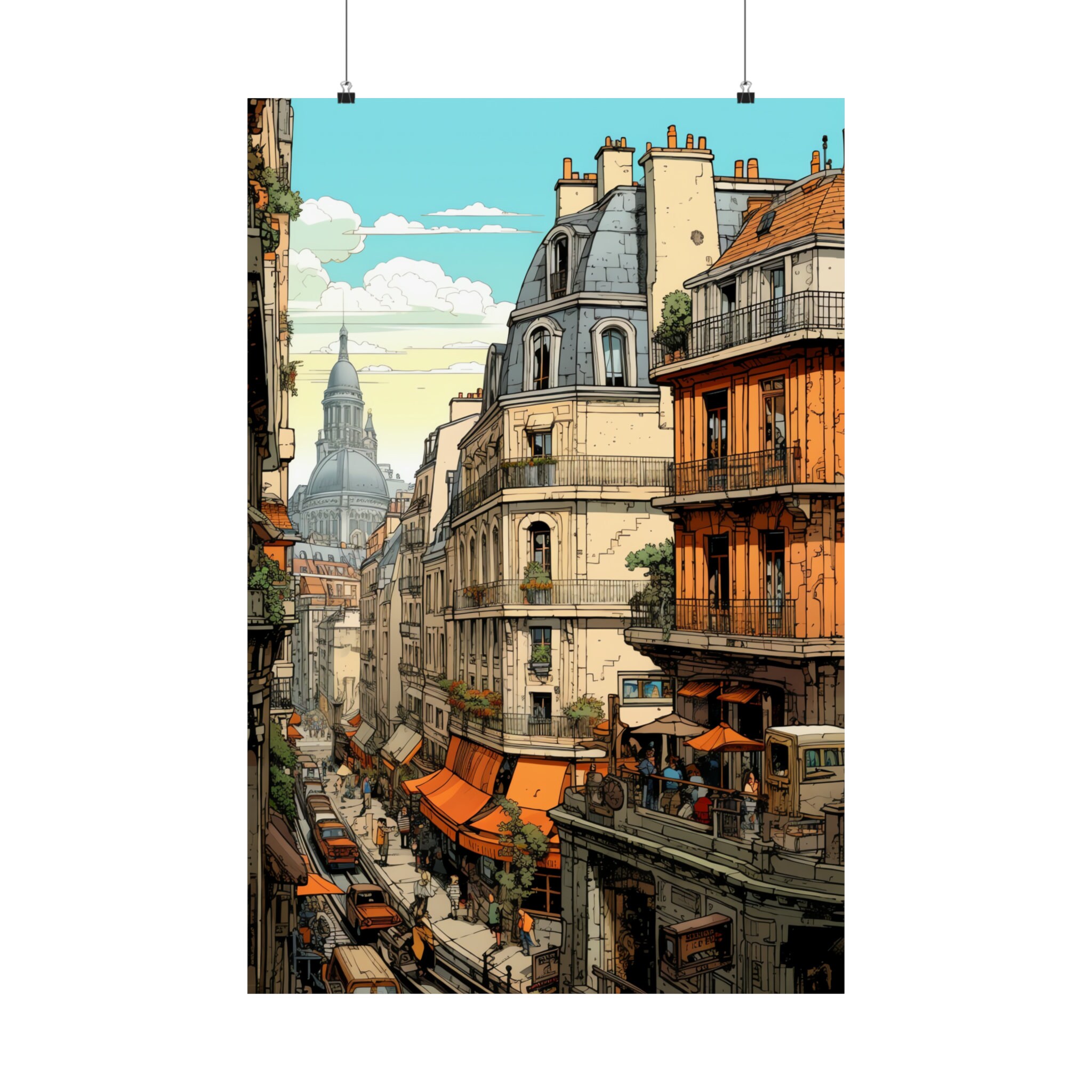 Parisian City Street Scene With Train French Comic Art Poster Rodolphe ...
