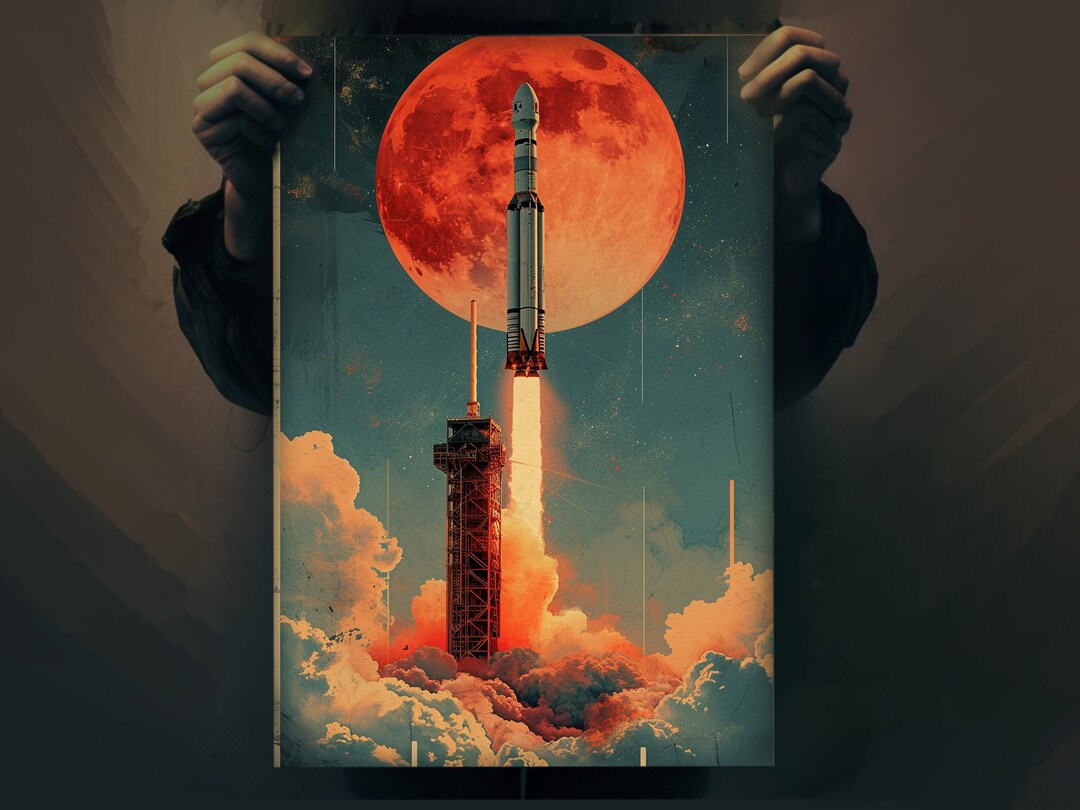 Rocket Launch Sky Poster Space Art Apollo 11 Tribute Astronaut Artwork ...