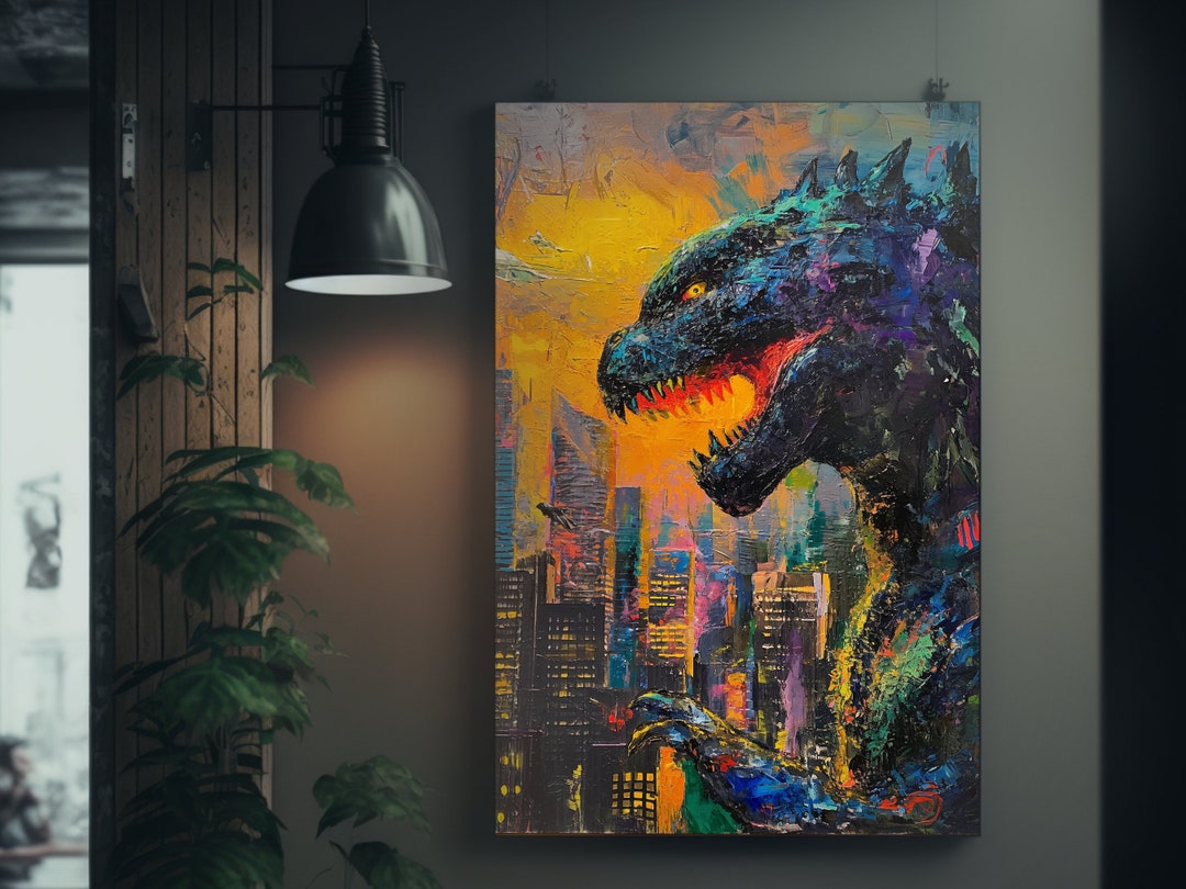 Acrylic Artwork of Iconic Godzilla City Backdrop Altermodern Character ...