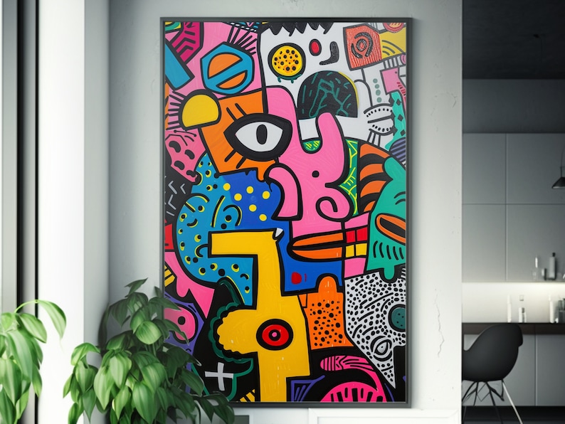 Vibrant Graffiti Style Poster Multicolored Wall Art Naive Art Influence ...