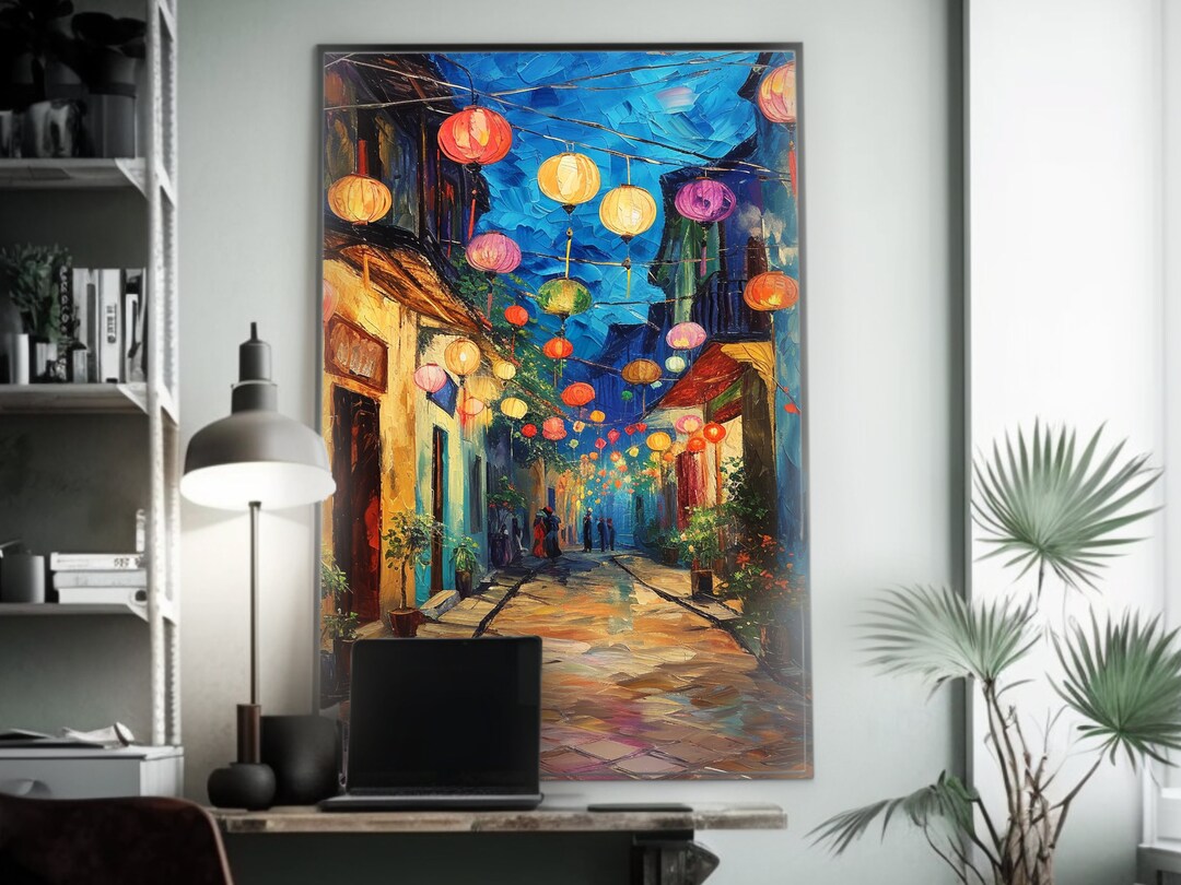 Magical Street Lanterns Oil Painting Colorful Glow Art Print Magic ...
