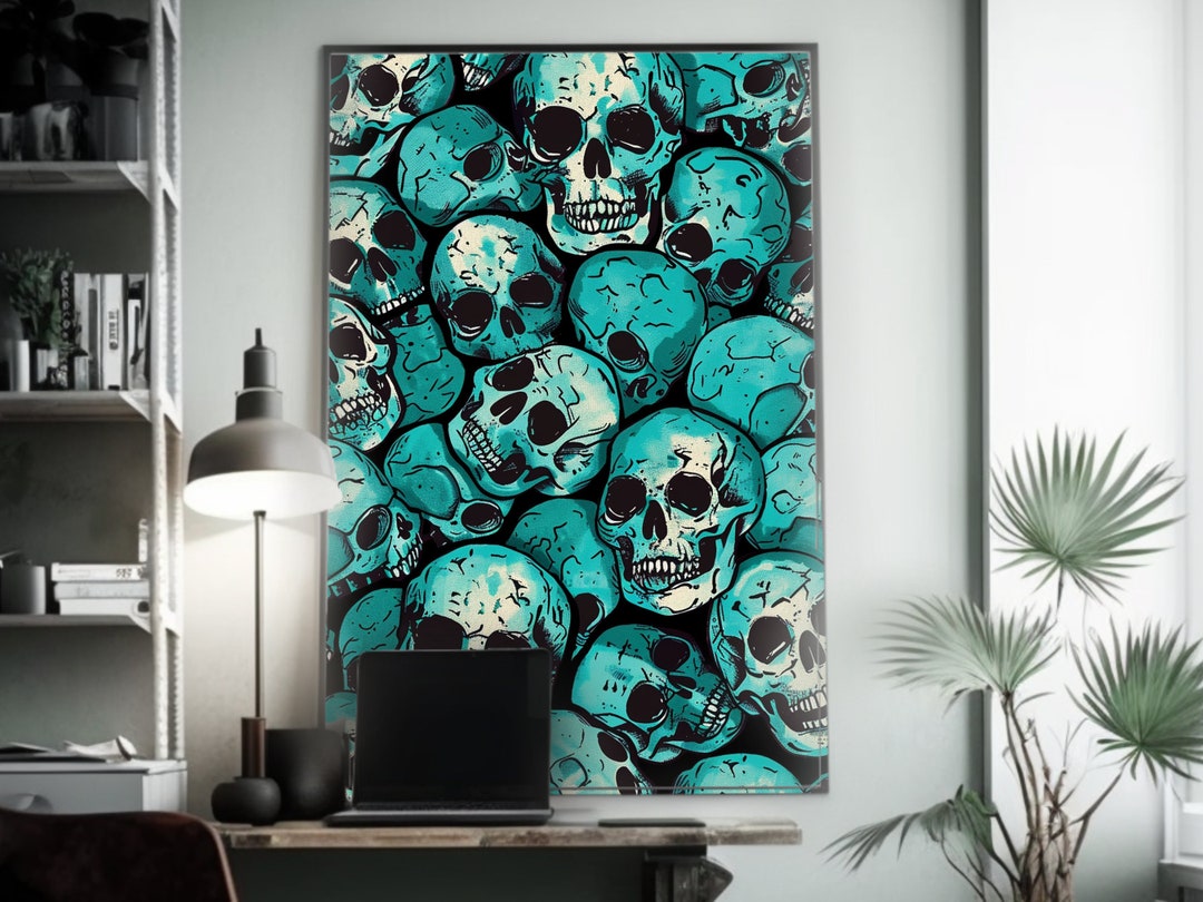 Blue Skull Poster Neoplastic Digital Art Liminal Void Background Skull ...