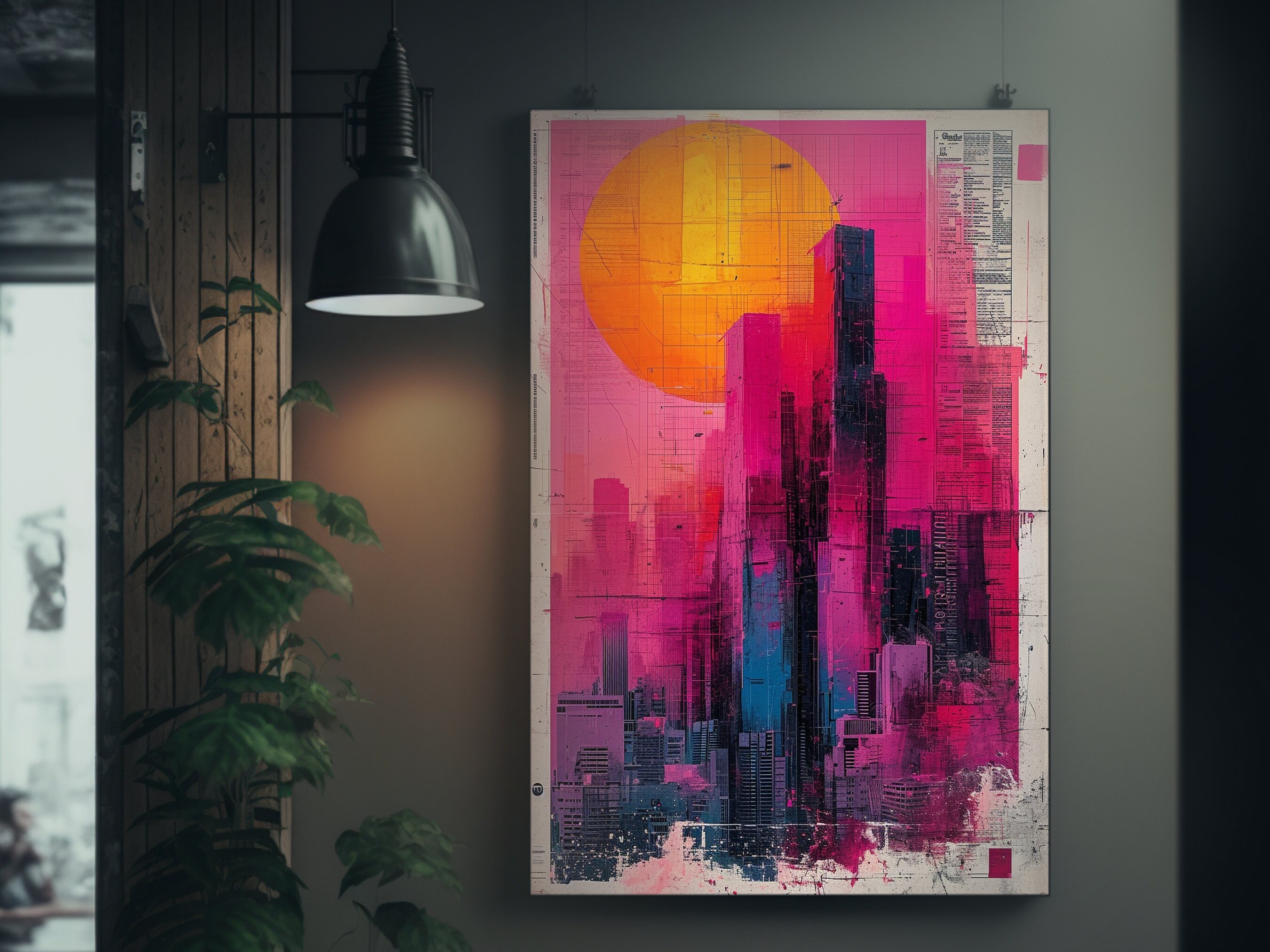 Ville ensoleillée cyberpunk Art néon rétrofuturisme Imprimé Synthwave ...