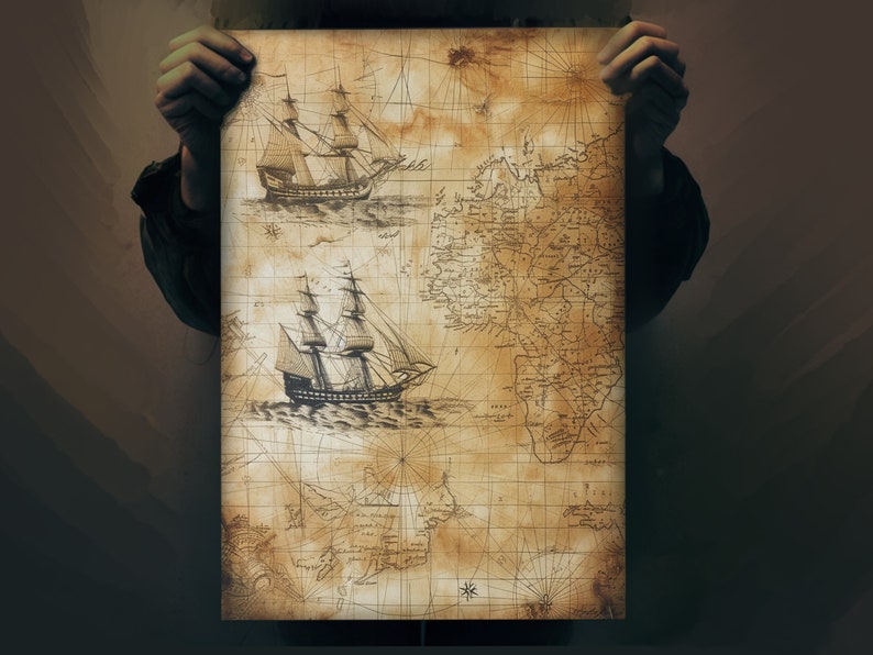 Vintage Nautical World Map Poster 1700s Atlas Inspired Art Age of ...