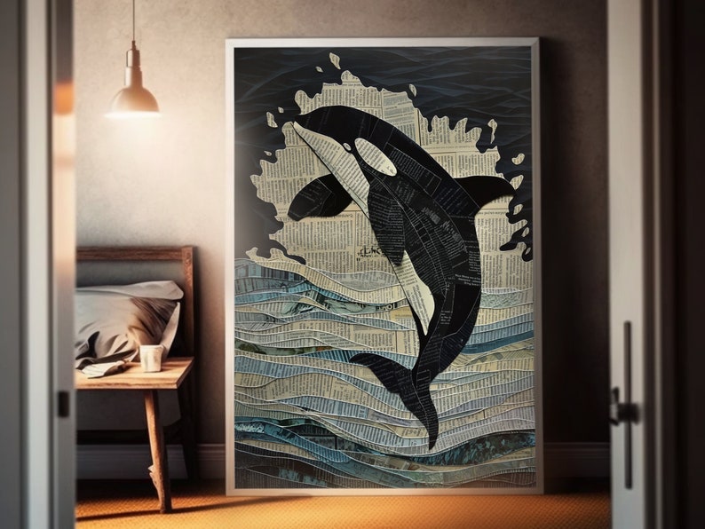 Orca Whale Leap Ecological Art Layered Paper Collage Cut-out Artwork ...