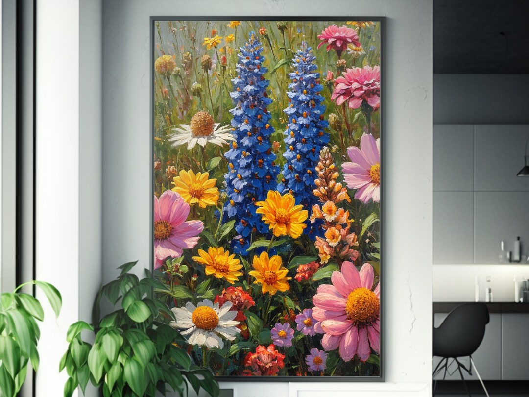 Vibrant Wildflowers Field Oil Painting Realistic Meadow Flowers Art ...