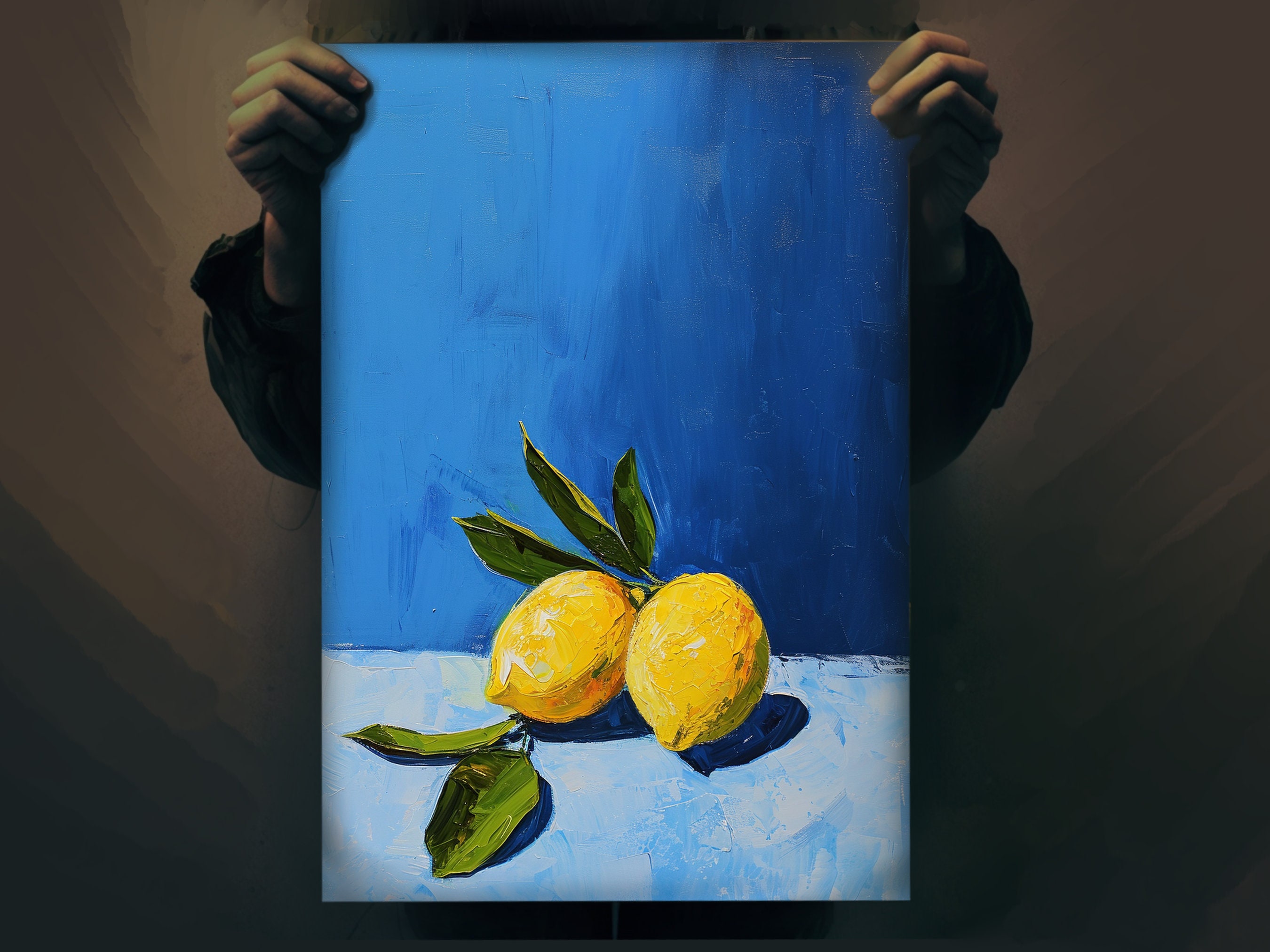 Ultrafine Lemon Artwork American Scene Poster in Prussian Blue Impasto ...