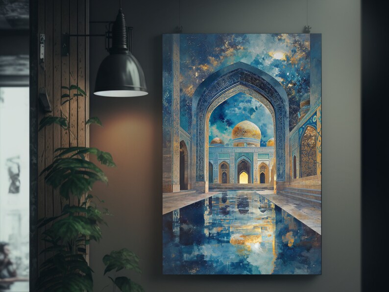Qajar Islamic Art Poster Mosque Reflection Pool Painting Samarkand ...
