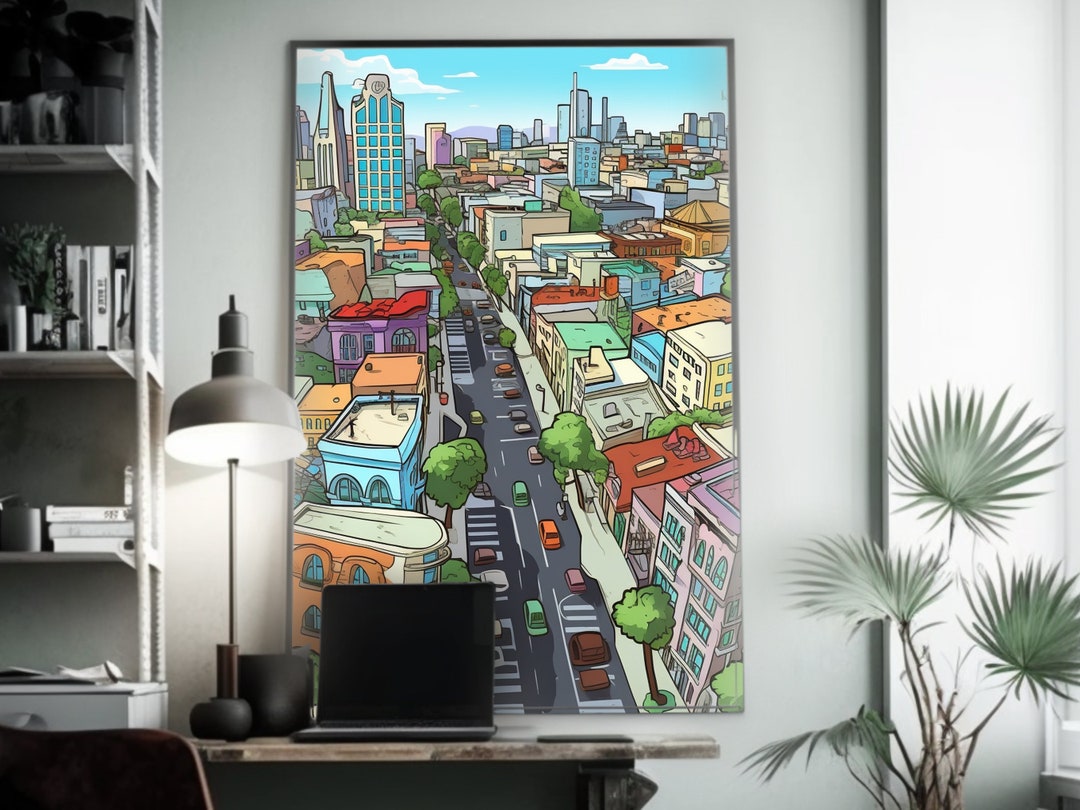 Cartoon Cityscape With Busy Streets Art Comic Book Panel - Etsy