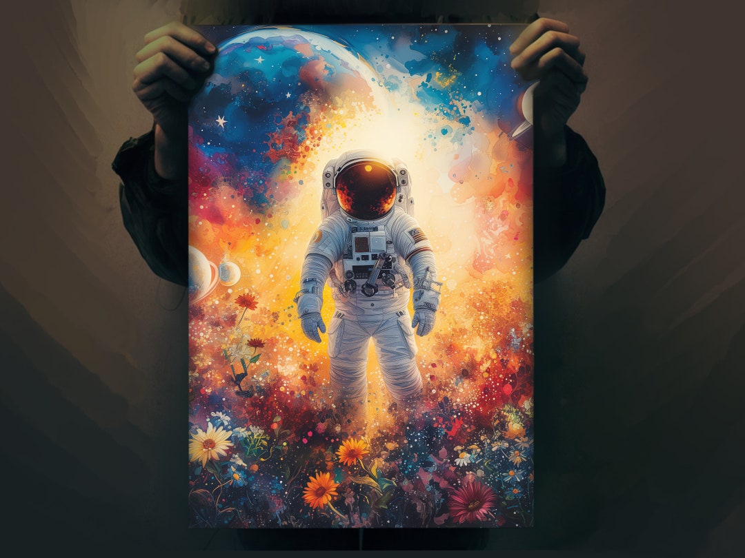 Cosmic LSD Art Astronaut Field Flowers Space Poster Astronaut Floating ...