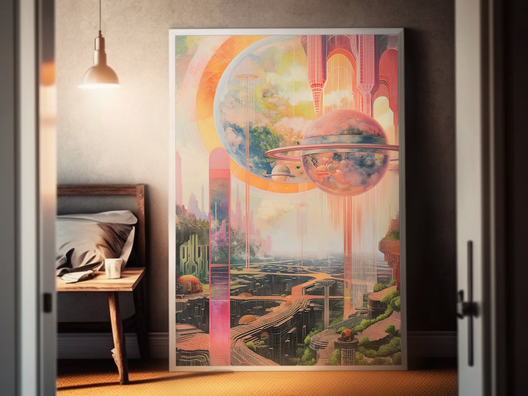Peinture futuriste de la ville du ciel Détails ultrafins Art ...