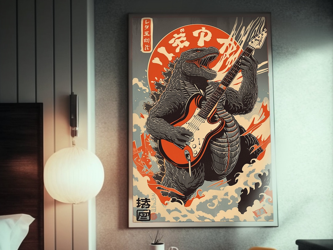 Godzilla Guitarist Poster Funk Punk Rock Art Heavy Metal Masterpiece ...